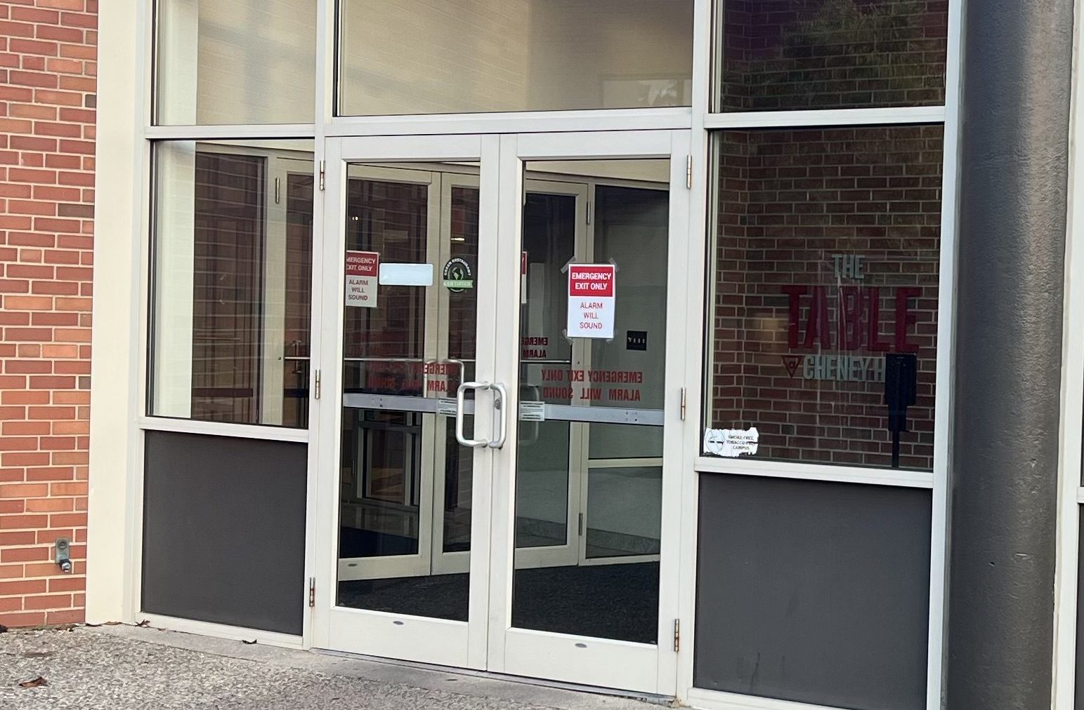 Cheney Dining Hall converts south doorway into an emergency exit